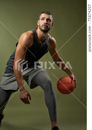 Strong basketball player with muscular body in... - Stock Photo ...