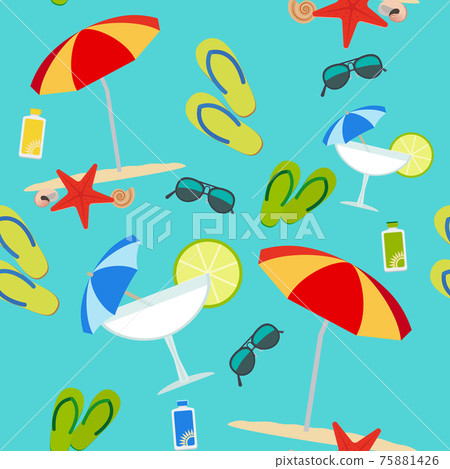 Summer seamless pattern on blue background - Stock Illustration ...