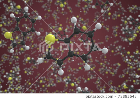 Benzothiophene molecule, ball-and-stick... - Stock Illustration ...