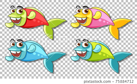 Set of many fishes cartoon character isolated... - Stock Illustration ...