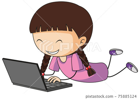 A doodle kid using laptop cartoon character... - Stock Illustration ...