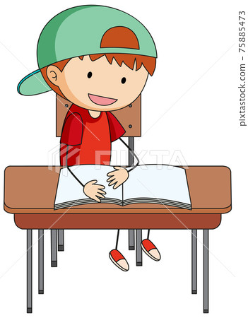 A boy doing homework doodle cartoon character - Stock Illustration ...