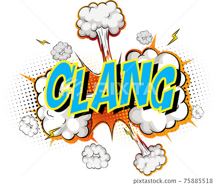Word Clang on comic cloud explosion background - Stock Illustration ...