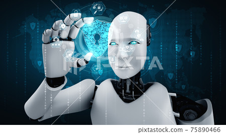 AI robot using cyber security to protect... - Stock Illustration ...