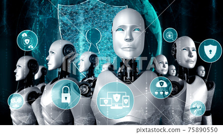 AI robot using cyber security to protect...-插圖素材 [75890550] - PIXTA圖庫