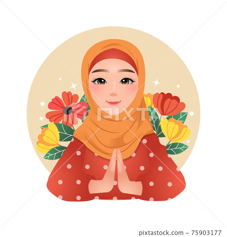 Muslim girl Ramadan Kareem greeting pose...-插圖素材 [75903177] - PIXTA圖庫