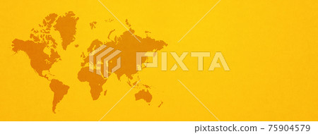World map on yellow wall background. Horizontal... - Stock Illustration ...