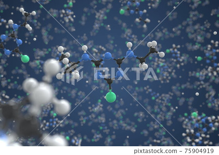 Atrazine molecule, ball-and-stick molecular... - Stock Illustration ...