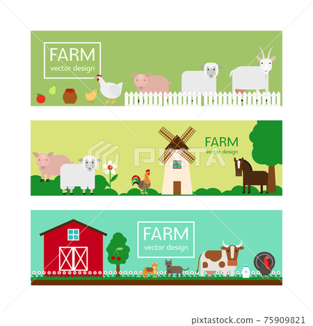 Farm animals flat style banner templates - Stock Illustration [75909821 ...