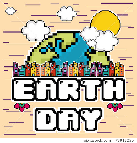 Earth day pixel art-插圖素材 [75915250] - PIXTA圖庫