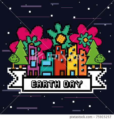 Earth day pixel art - Stock Illustration [75915257] - PIXTA