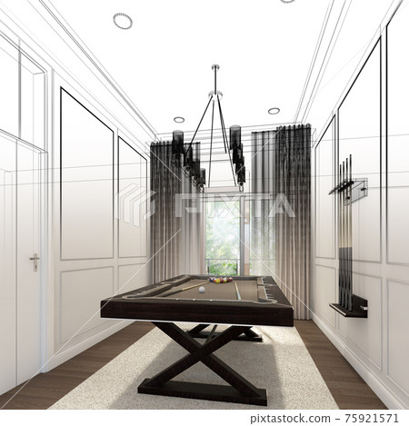 snooker room interior design. 3d rendering - Stock Illustration ...