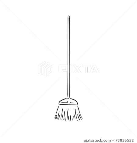 Black outline vector broom on white background. - Stock Illustration ...