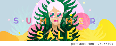Summer sale banner with fashion model girl - Stock Illustration ...