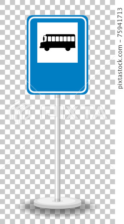Blue bus stop sign with stand isolated on... - Stock Illustration ...