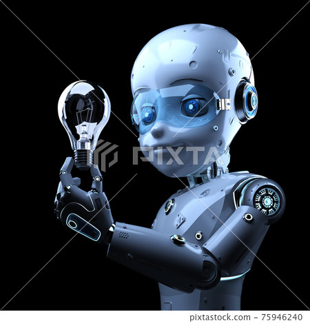 cute robot hold light bulb - Stock Illustration [75946240] - PIXTA