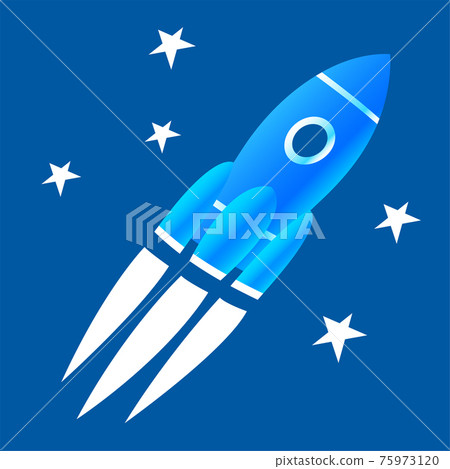 Cartoon space rocket with a window flies up to... - Stock Illustration ...