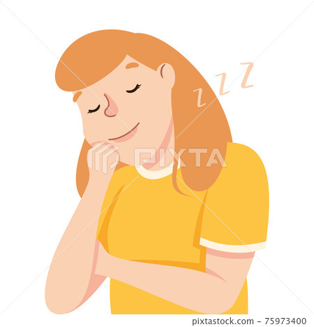 Young Woman Slumbering or Drowsing with Hand...-插圖素材 [75973400] - PIXTA圖庫