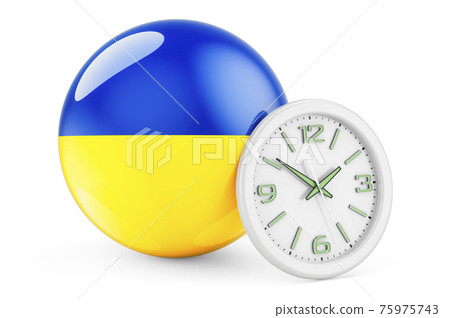 Ukrainian flag with clock. Time in Ukraine, 3D... - Stock Illustration ...