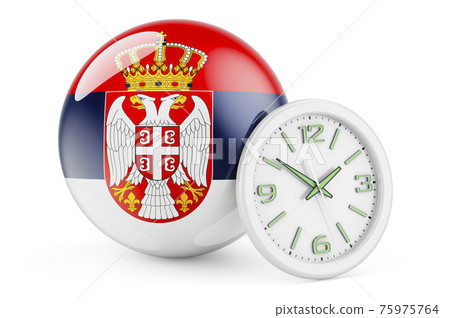 Serbian flag with clock. Time in Serbia, 3D... - Stock Illustration ...