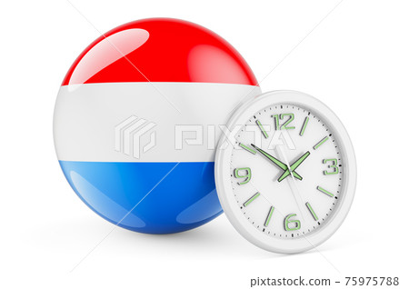 Luxembourgish flag with clock. Time in... - Stock Illustration ...