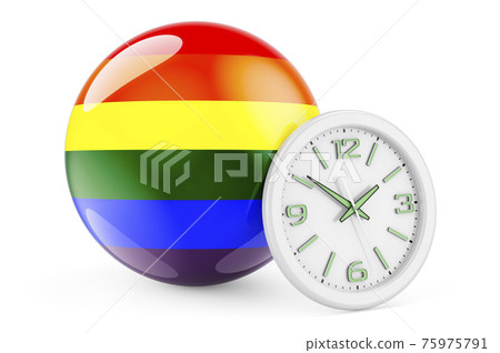 LGBT rainbow flag with clock, 3D rendering - Stock Illustration ...