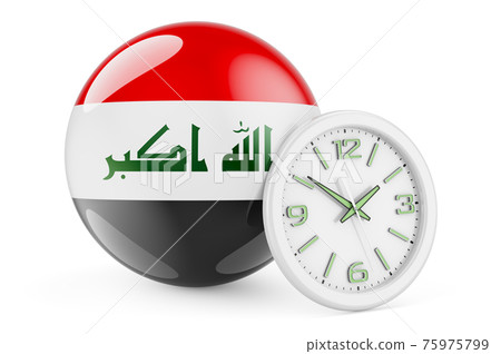 Iraqi flag with clock. Time in Iraq, 3D rendering - Stock Illustration ...