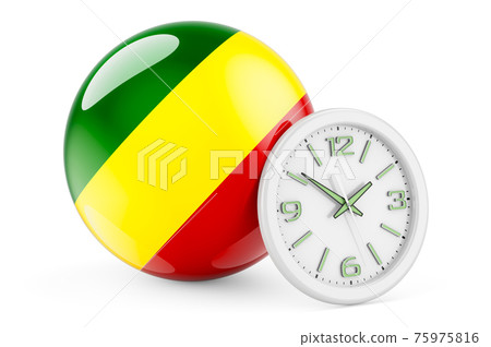 Congo flag with clock. Time in Congo, 3D rendering - Stock Illustration ...