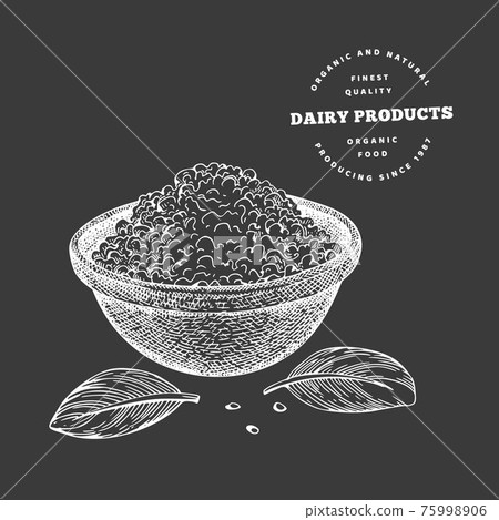 Hand drawn sketch style cottage cheese in bowl.... - Stock Illustration ...