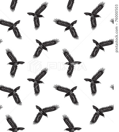 Vector seamless pattern of black hand drawn raven-插圖素材 [76000503] - PIXTA圖庫