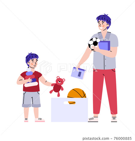 Father and son tidying up toys into box,... - Stock Illustration ...
