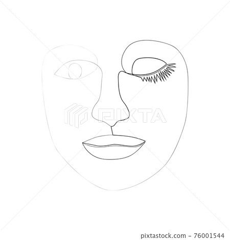 Continuous line, drawing of set faces and... - Stock Illustration ...