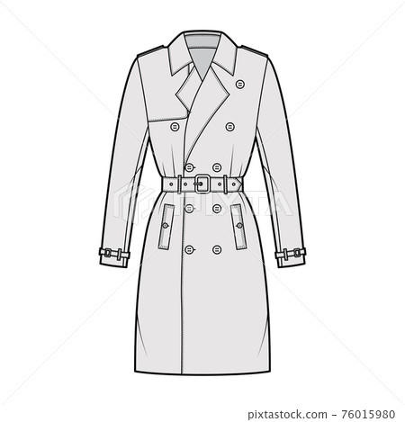 Trench coat technical fashion illustration with... - Stock Illustration ...