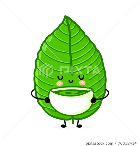 Cute funny kratom leaf drink tea from bowl... - Stock Illustration ...