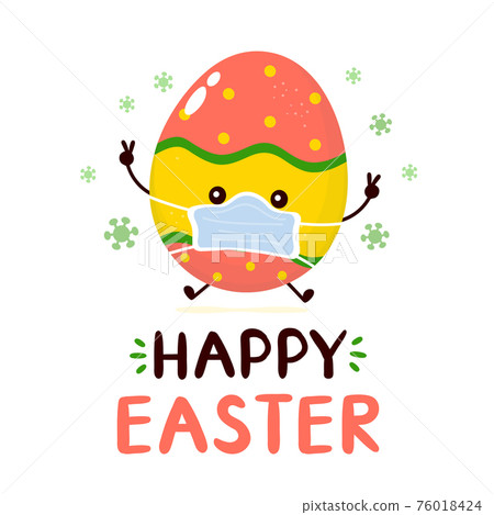 Cute happy smiling easter egg in medical mask... - Stock Illustration ...