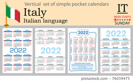 Italian vertical pocket calendar for 2022. Week... - Stock Illustration ...