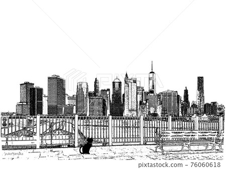 Manhattan (drawing) seen from Brooklyn - Stock Illustration [76060618 ...