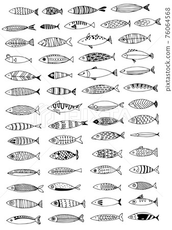 Many different stylized fish on a white background - Stock Illustration ...