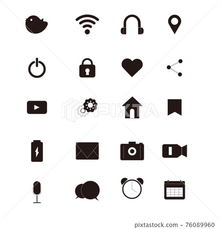 Monochrome cute SNS and app icon set - Stock Illustration [76089960 ...