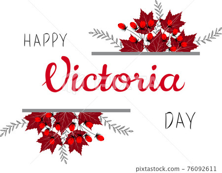 Victoria Day card with maple leaves and berries. - Stock Illustration ...