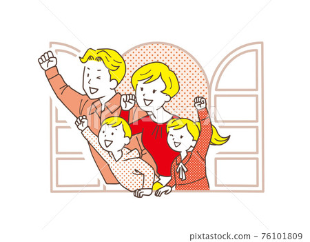 Family illustrations cheering from the window - Stock Illustration ...