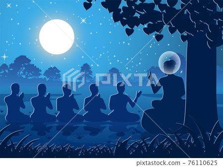 Lord of Buddha sermon to five ascetics and was... - Stock Illustration ...