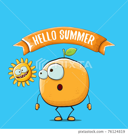 Hello summer concept with cartoon orange... - Stock Illustration ...