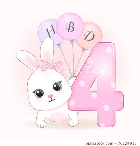 Cute little Rabbit birthday party with number,... - Stock Illustration ...