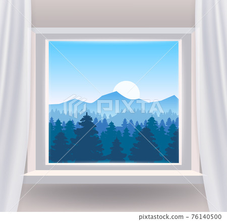 Open window interior home with a forest... - Stock Illustration ...
