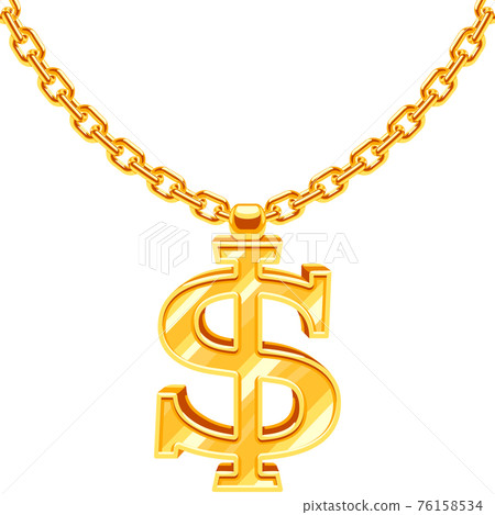 Gold dollar symbol on golden chain hip hop rap...-插圖素材 [76158534] - PIXTA圖庫