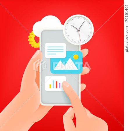 Using internet via modern smartphone. Cute 3d... - Stock Illustration ...