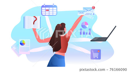 businesswoman doing many tasks time management... - Stock Illustration ...