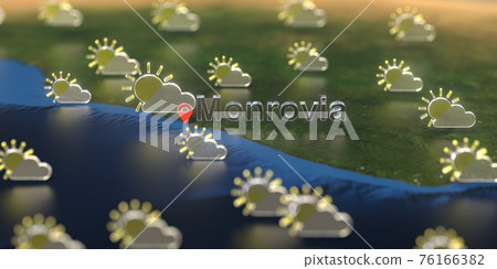 Monrovia city and partly cloudy weather icon on... - Stock Illustration ...