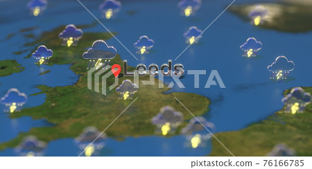 Leeds city and stormy weather icon on the map,... - Stock Illustration ...